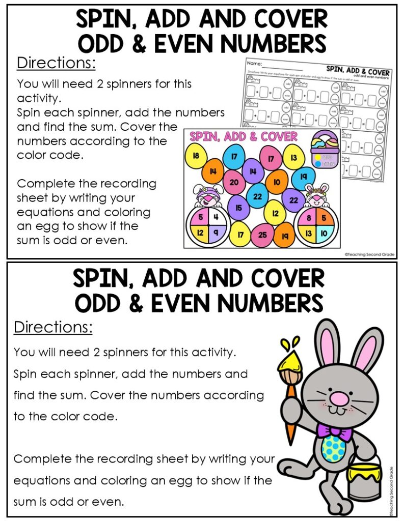 Spring and Easter Odd and Even Numbers Math Center and Worksheets ...