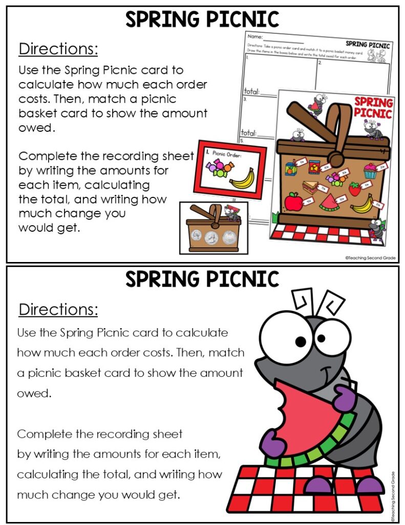 Spring Counting Money Math Center | Picnic Theme - Teaching Ideas Made Easy