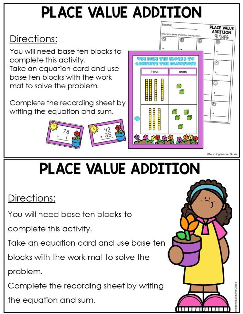 Spring 2-Digit Addition with Place Value Blocks - Teaching Ideas Made Easy