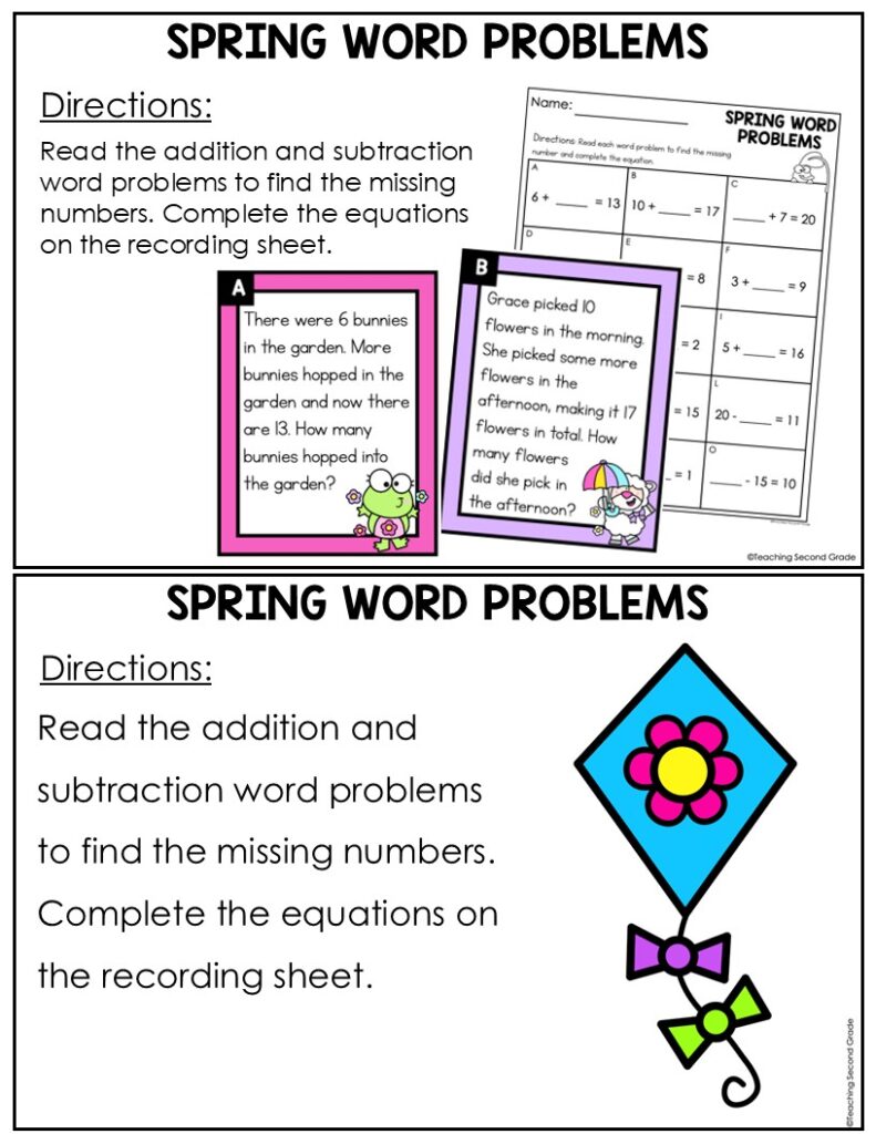 Spring Addition & Subtraction Word Problems | Math Center - Teaching ...