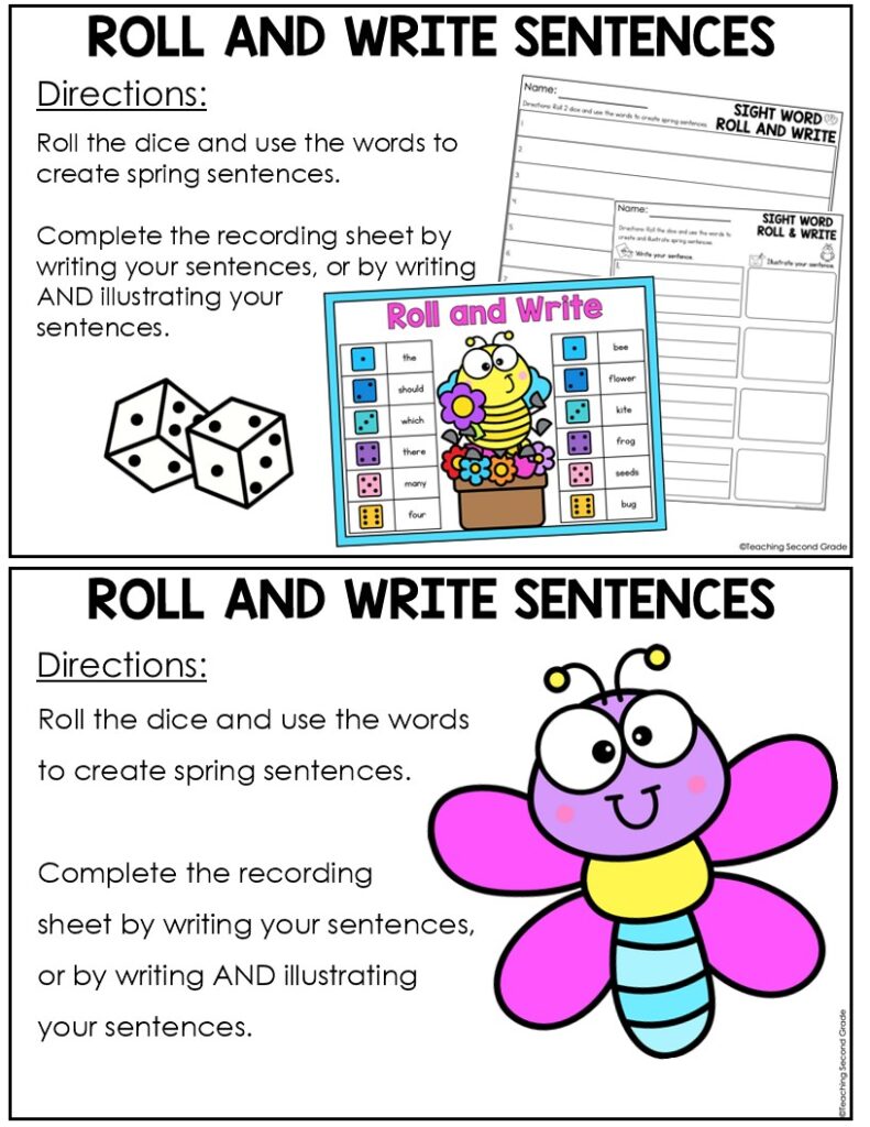 Spring Roll and Write Sentences | Sentence Writing Center - Teaching ...
