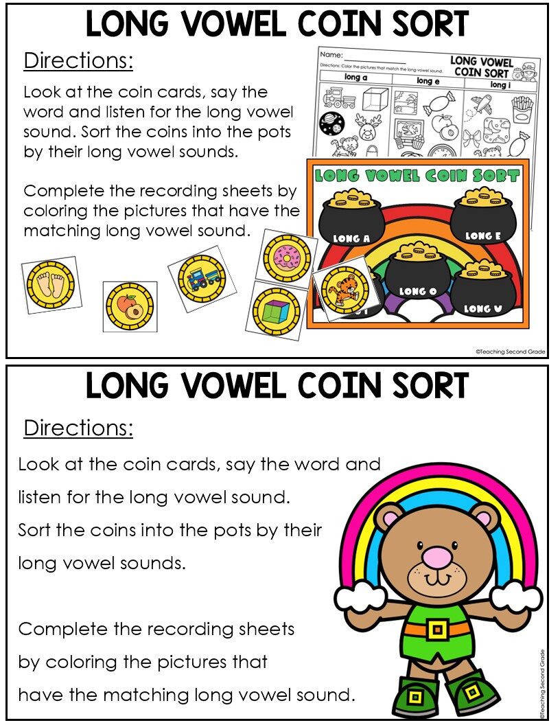 St. Patrick’s Day Long Vowel Coin Sort – Phonics Activity for 1st & 2nd ...