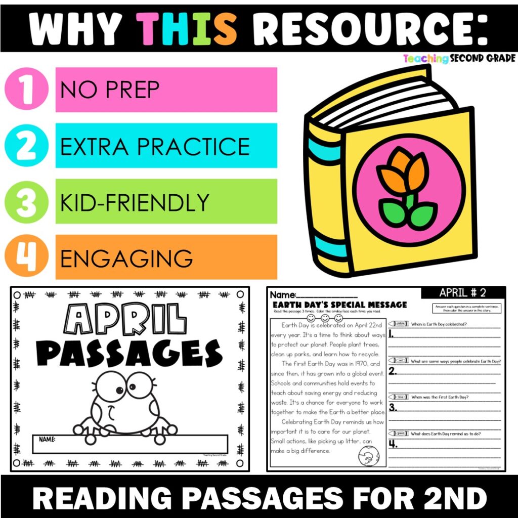 April Reading Passages for 2nd Grade with Comprehension Text Evidence ...