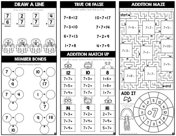 Addition Facts +7 Foldable Booklet | Math Practice with Color by Code ...