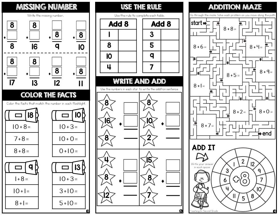 Addition Facts +8 Foldable Booklet | Math Practice with Color by Code ...
