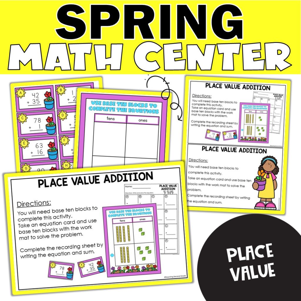Spring 2-Digit Addition with Place Value Blocks - Teaching Ideas Made Easy