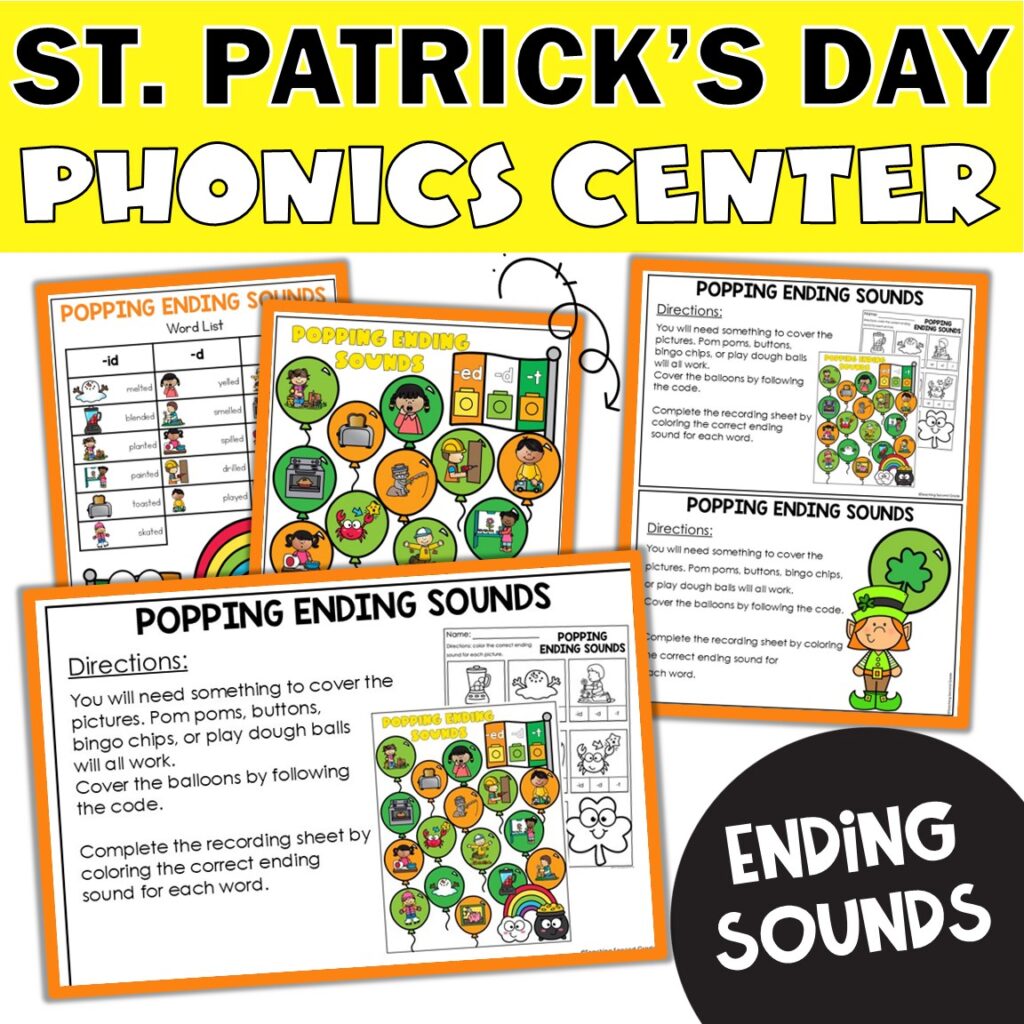 St. Patrick’s Day Ending Sounds Phonics Activity Center and Worksheets ...