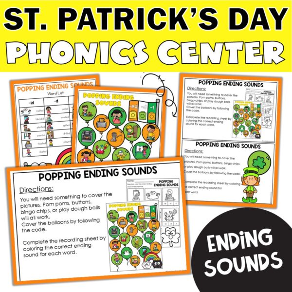 St. Patrick’s Day Ending Sounds Phonics Activity Center and Worksheets ...