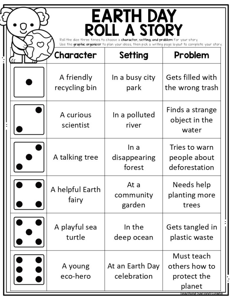 Earth Day Roll a Story | Dice Writing Activity with Graphic Organizer ...