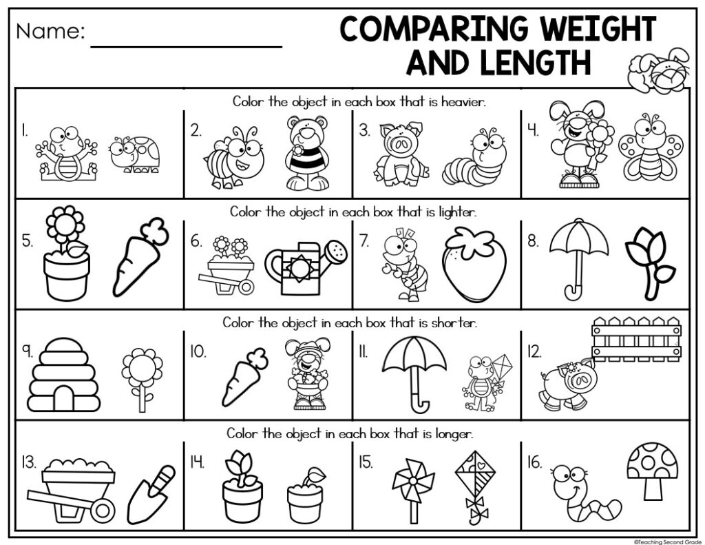 Spring Weight and Length Math Center | Comparing Measurements Activity ...