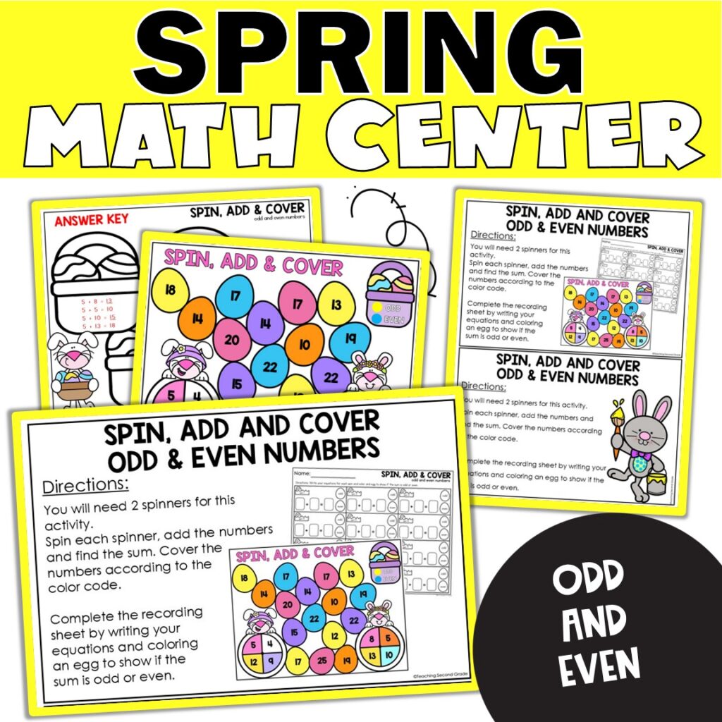 Spring and Easter Odd and Even Numbers Math Center and Worksheets ...
