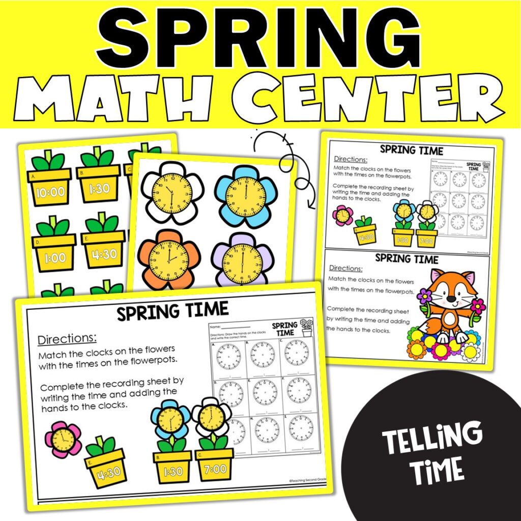 Spring Telling Time Math Center | Clock Matching Activity for 1st and ...