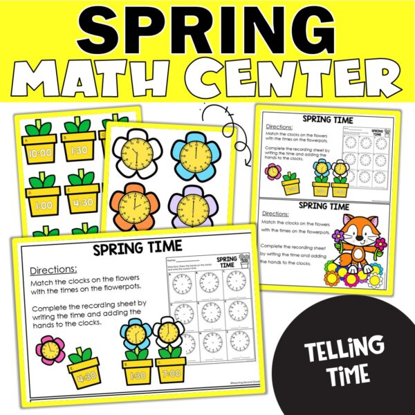 Spring Telling Time Math Center | Clock Matching Activity for 1st and ...