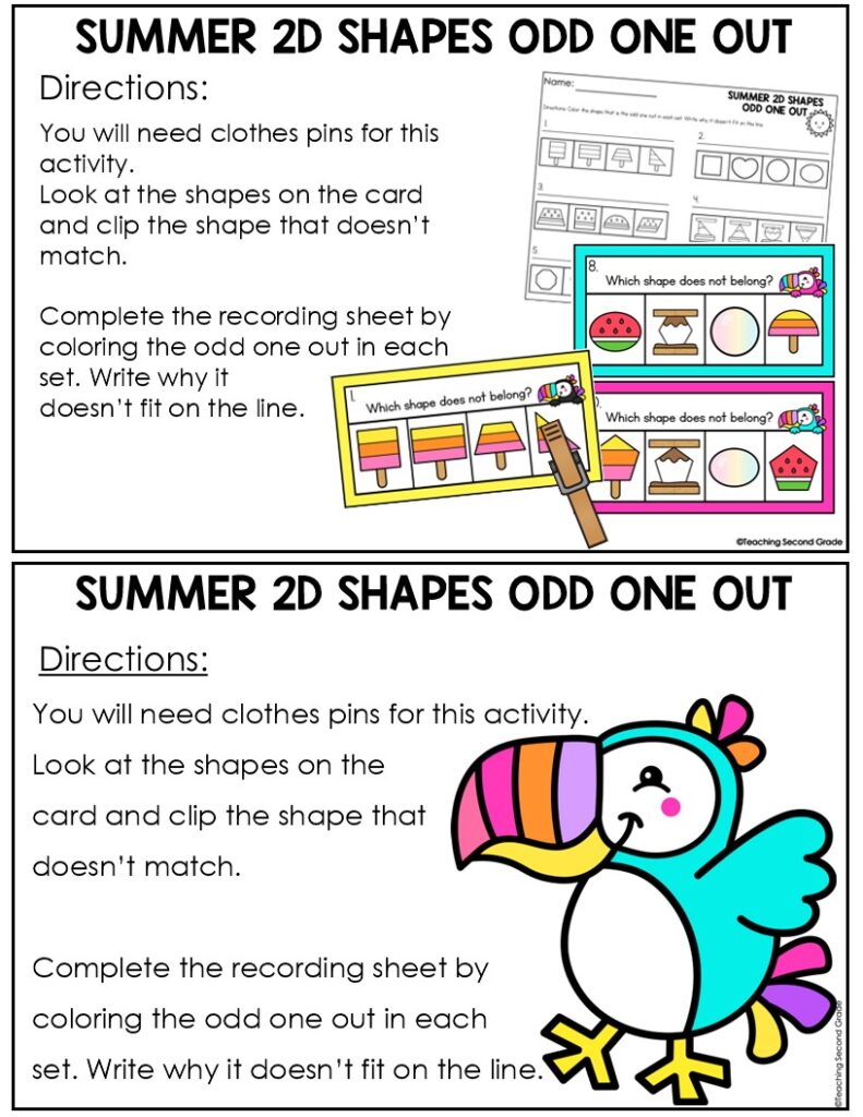 May 2D Shapes Math Center | Odd One Out Activity for 1st & 2nd Grade ...