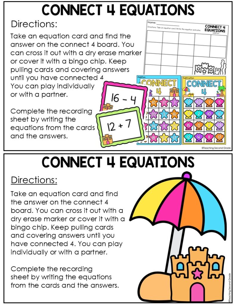 Connect 4 Math May Center | Addition and Subtraction Facts Game ...
