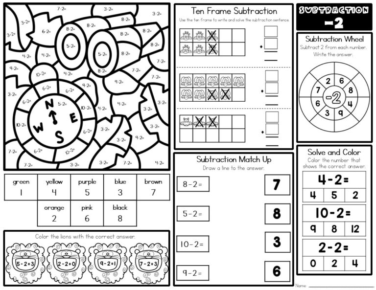 Subtraction Facts -2 Math Mat Worksheet - Teaching Ideas Made Easy