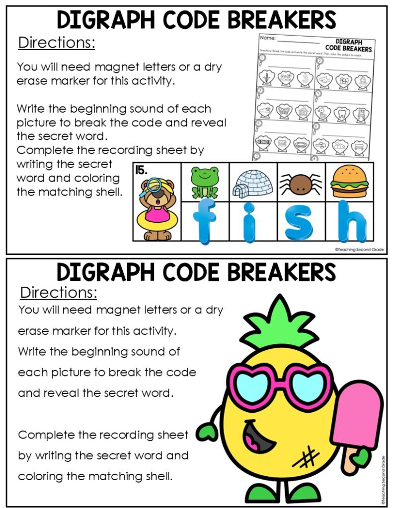 Summer Digraphs Phonics Center | Secret Word Code Breaker - Teaching ...