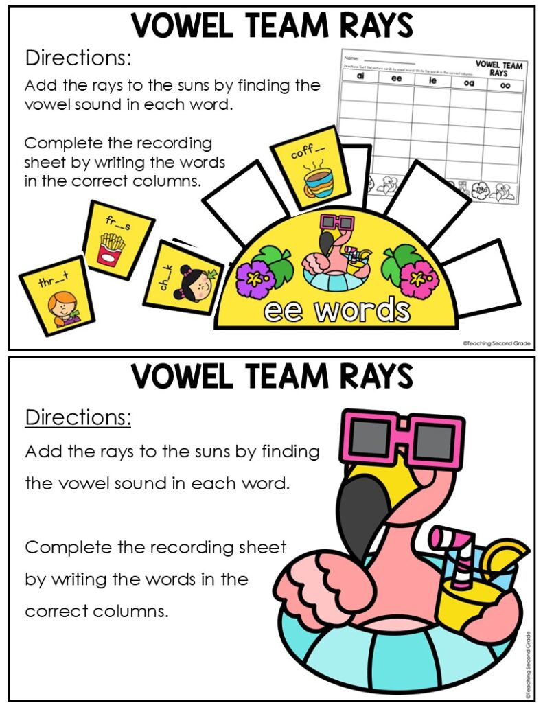 Summer Vowel Teams Phonics Center | Vowel Sound Sorting Activity ...