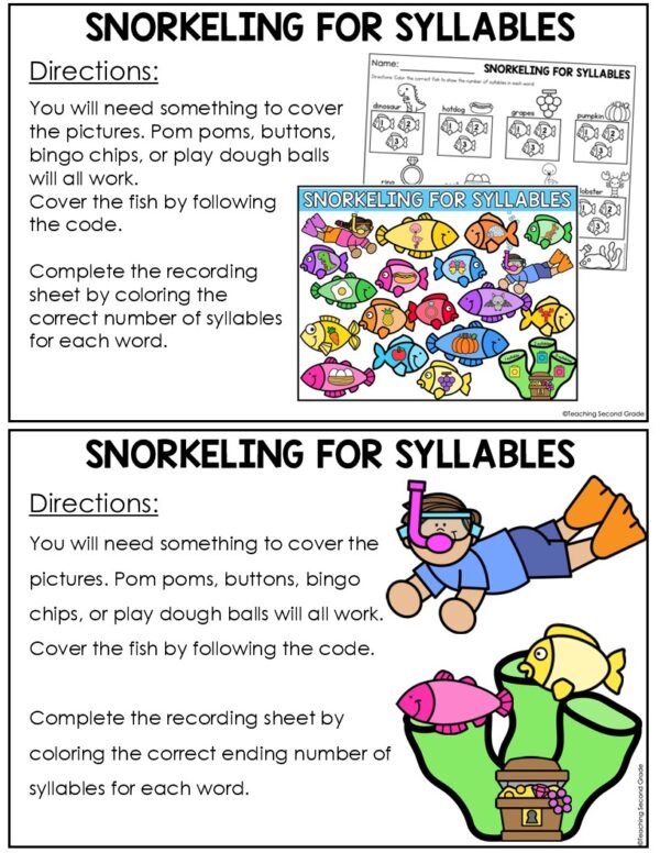 Syllables Phonics Center May or End of Year | Summer Syllable Counting ...