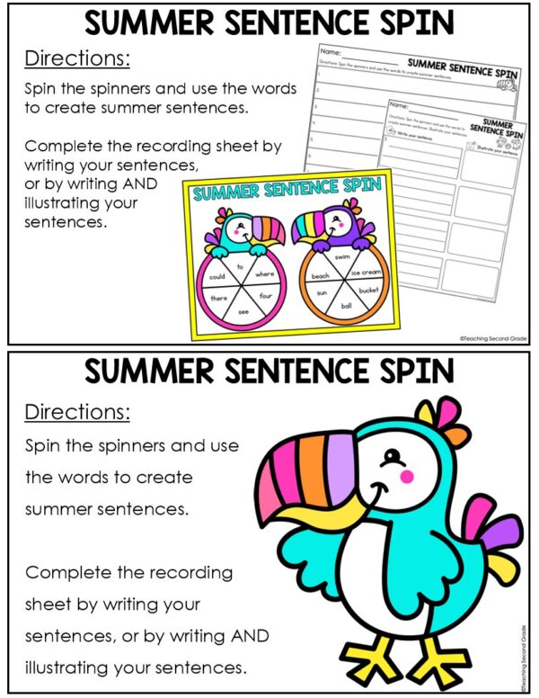 Sight Word Sentence Spin Activity for May End of Year Fun Summer ...