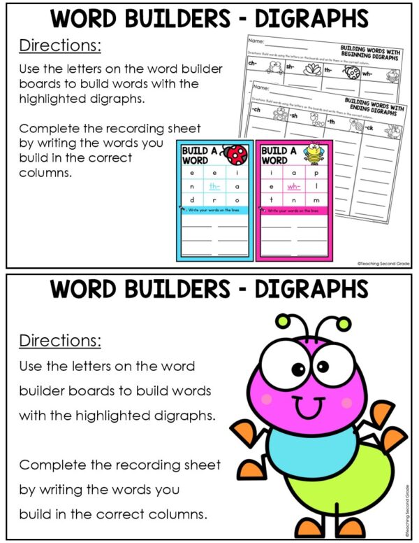Spring Digraphs Word Building Phonics Center | Hands-On Literacy ...