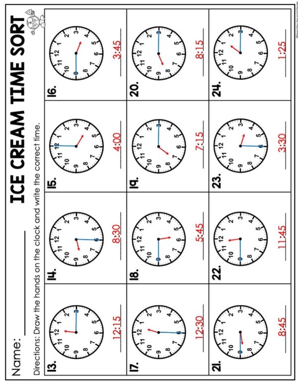 May Telling Time Math Center | Clock Sorting Activity Worksheets ...