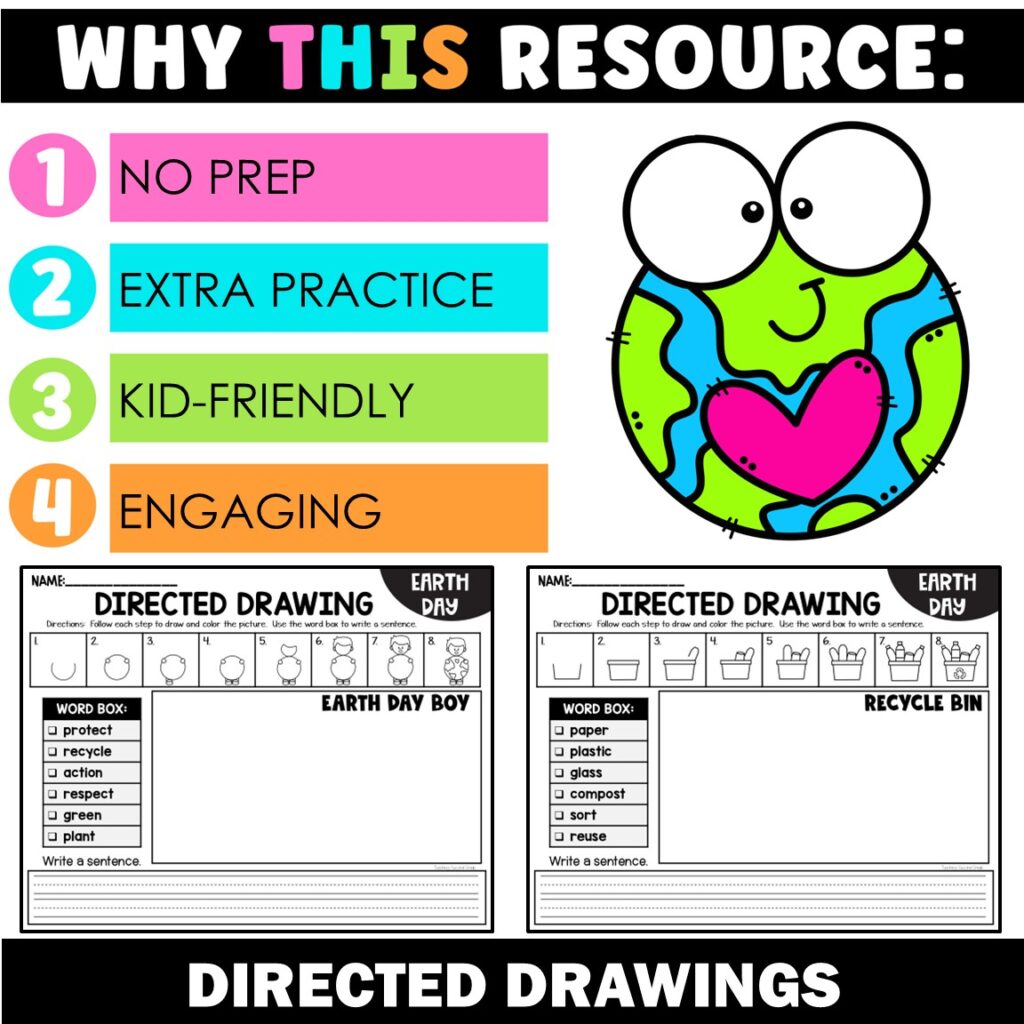 Directed Drawing Activities Earth Day Spring Kindergarten 1st 2nd Grade ...