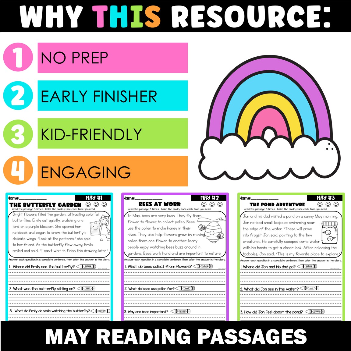 May Reading Passages 1st Grade Comprehension Questions Answers Text ...