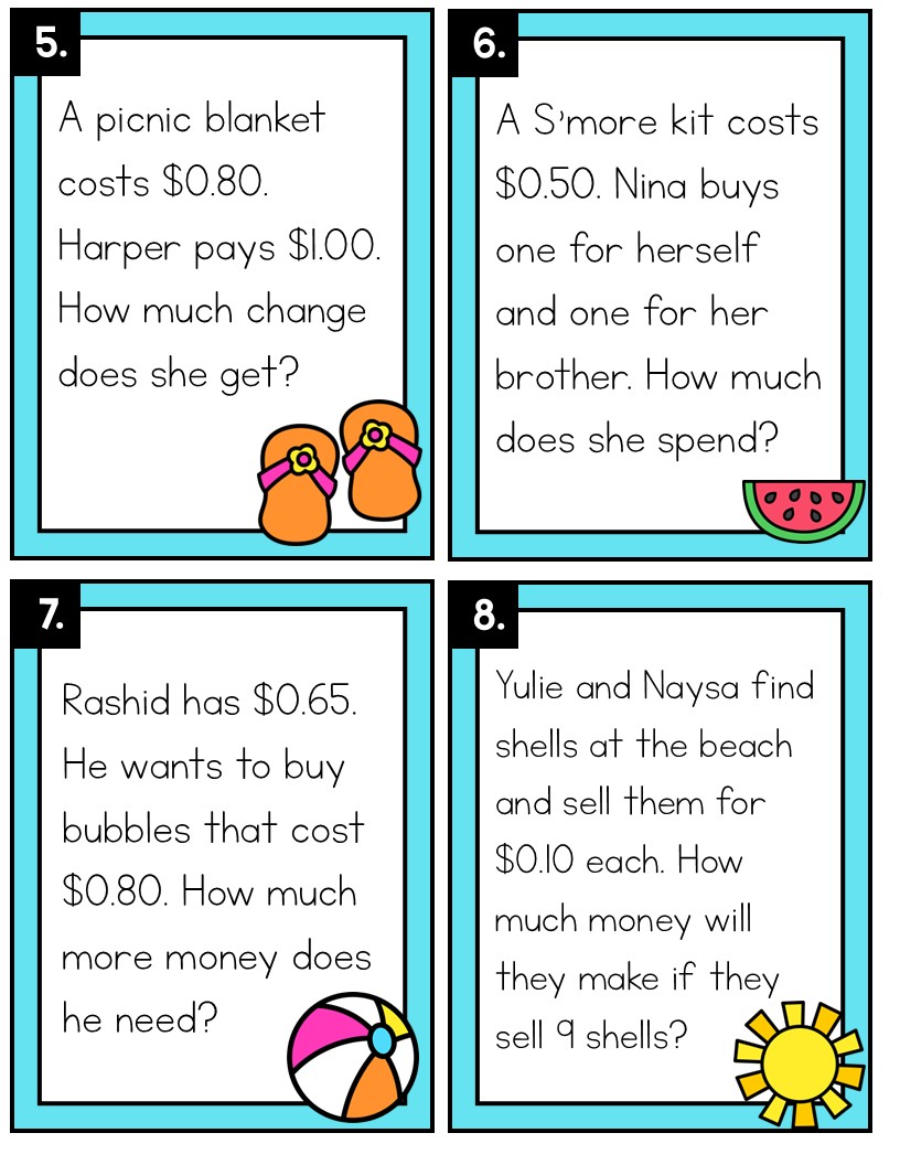Summer Money Word Problems Math Center | Word Problem Activity 1st ...