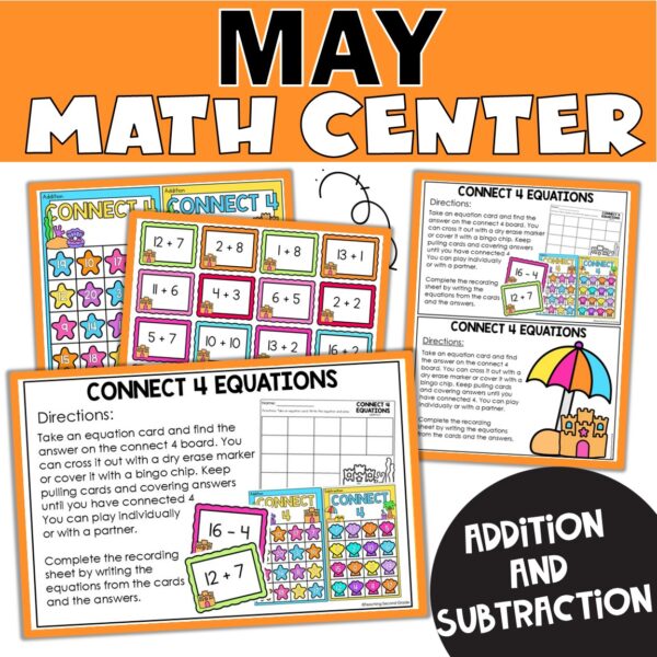 Connect 4 Math May Center | Addition and Subtraction Facts Game ...