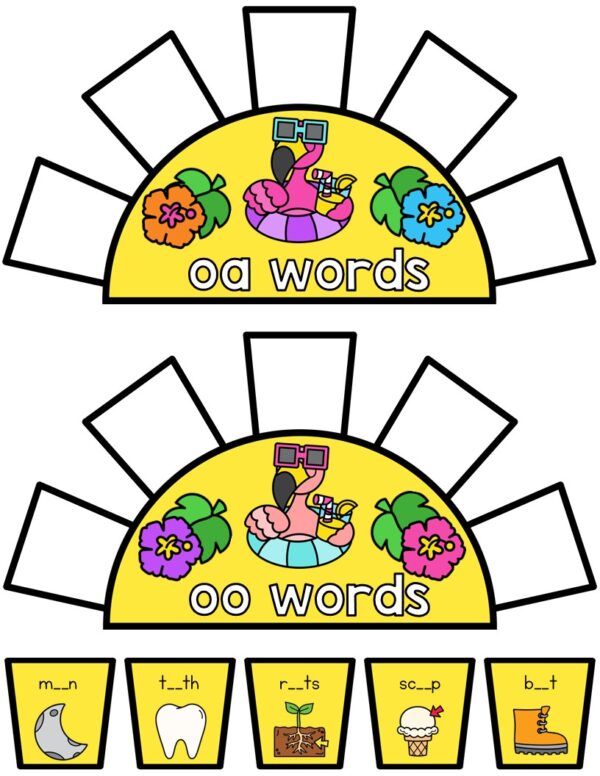 Summer Vowel Teams Phonics Center | Vowel Sound Sorting Activity ...
