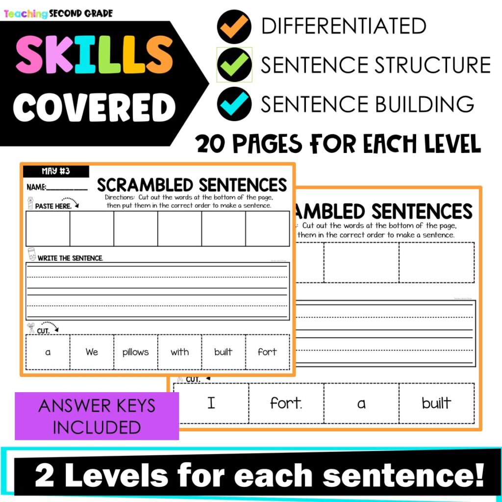 May Scrambled Sentences, Structure, Building, Writing, Cut Paste No ...