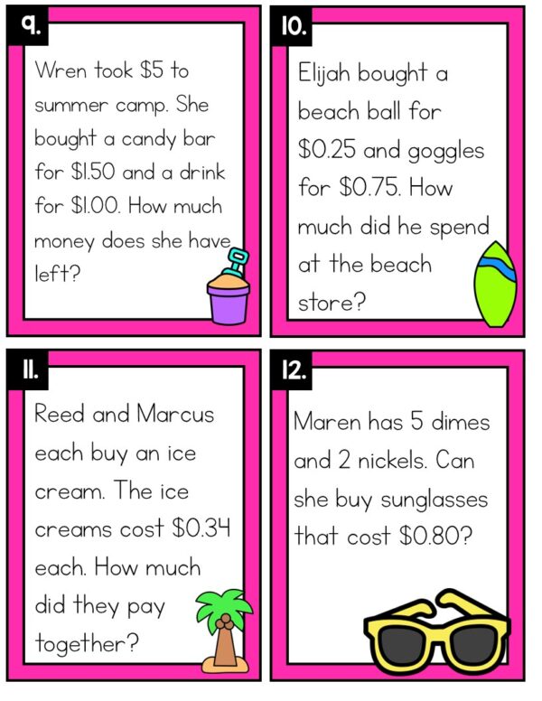 Summer Money Word Problems Math Center | Word Problem Activity 1st ...