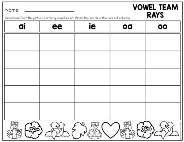 Summer Vowel Teams Phonics Center | Vowel Sound Sorting Activity ...