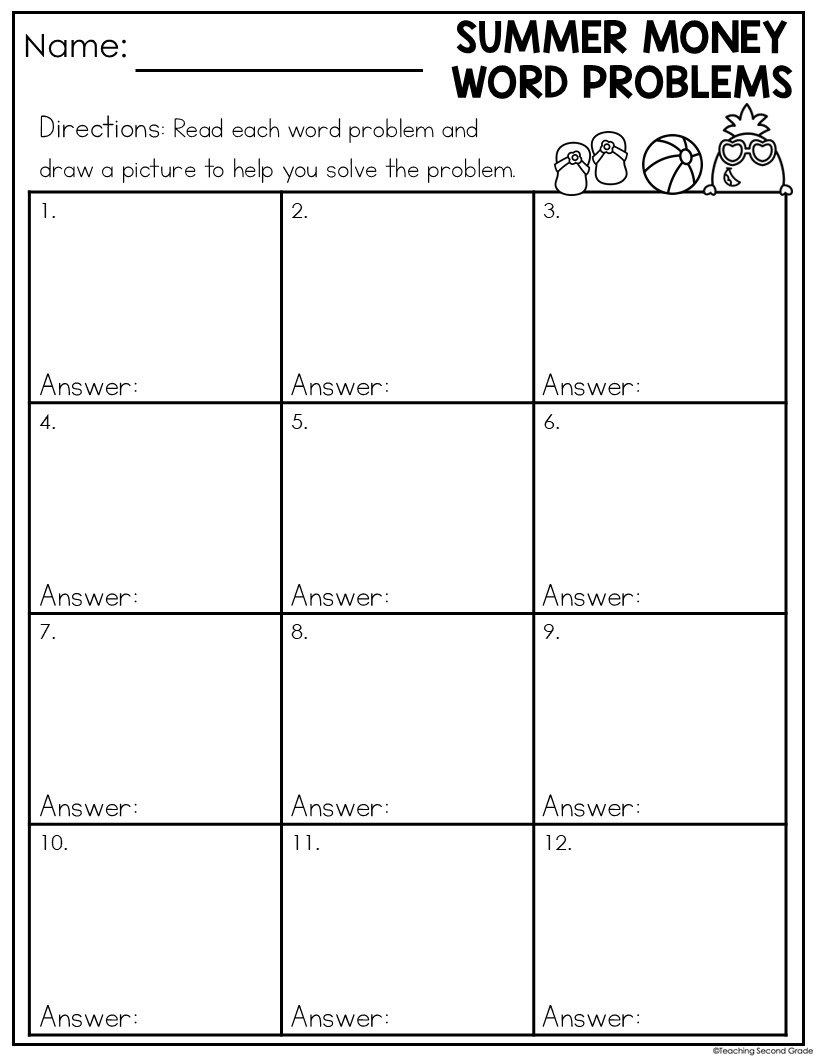 Summer Money Word Problems Math Center | Word Problem Activity 1st ...