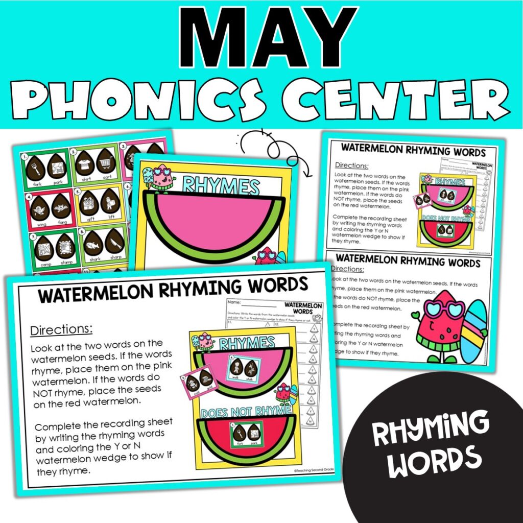 Rhyming Words Phonics Center | Summer or End of Year - Teaching Ideas ...