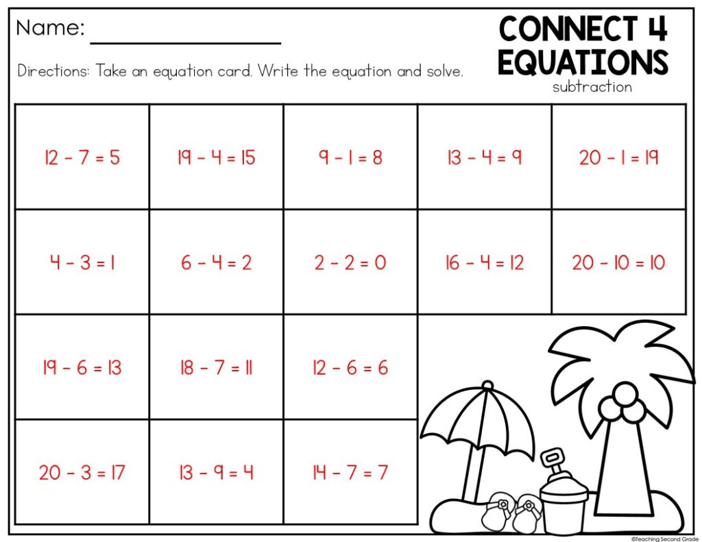 Connect 4 Math May Center | Addition and Subtraction Facts Game ...