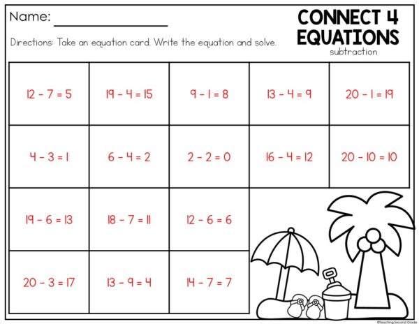Connect 4 Math May Center | Addition and Subtraction Facts Game ...