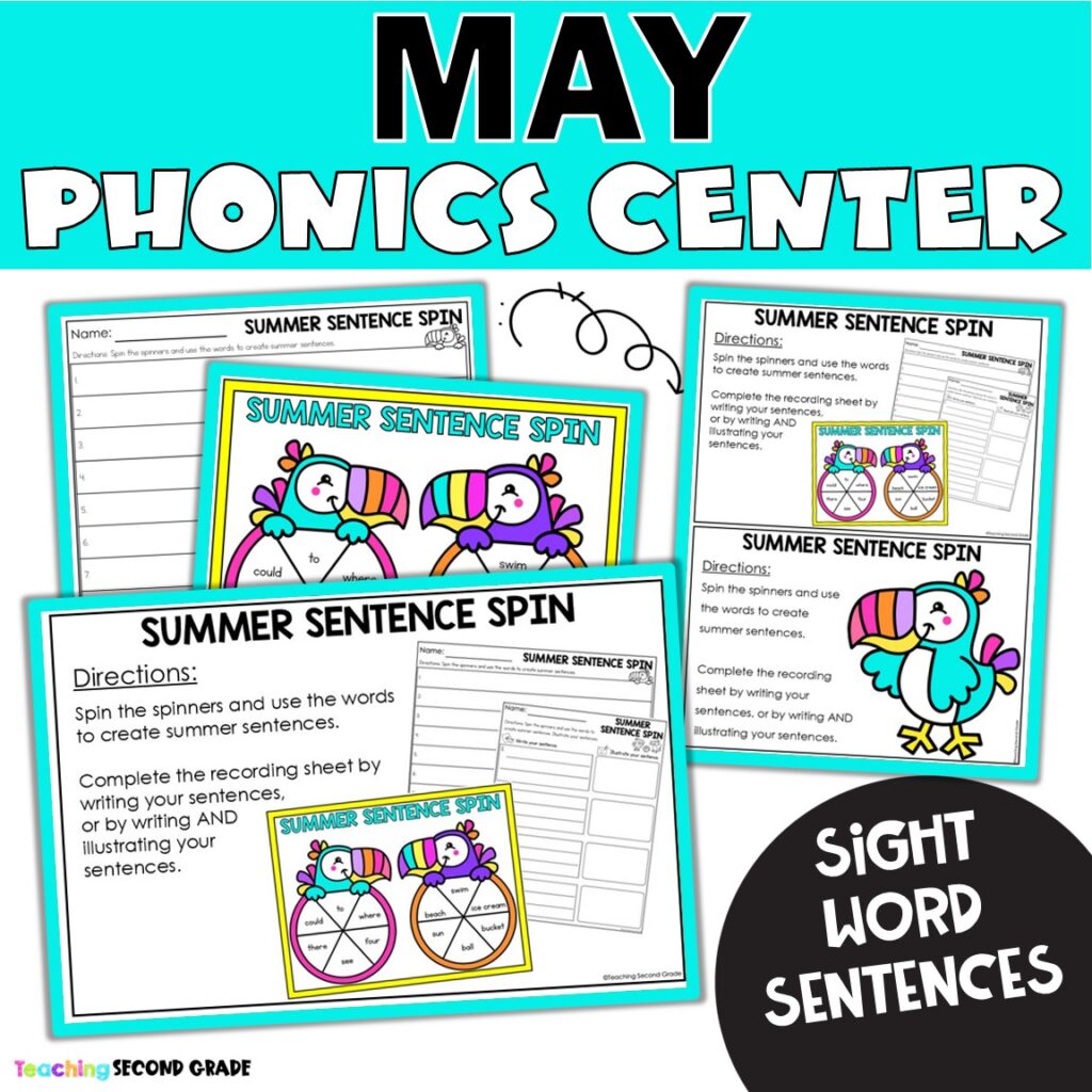 Sight Word Sentence Spin Activity for May End of Year Fun Summer ...