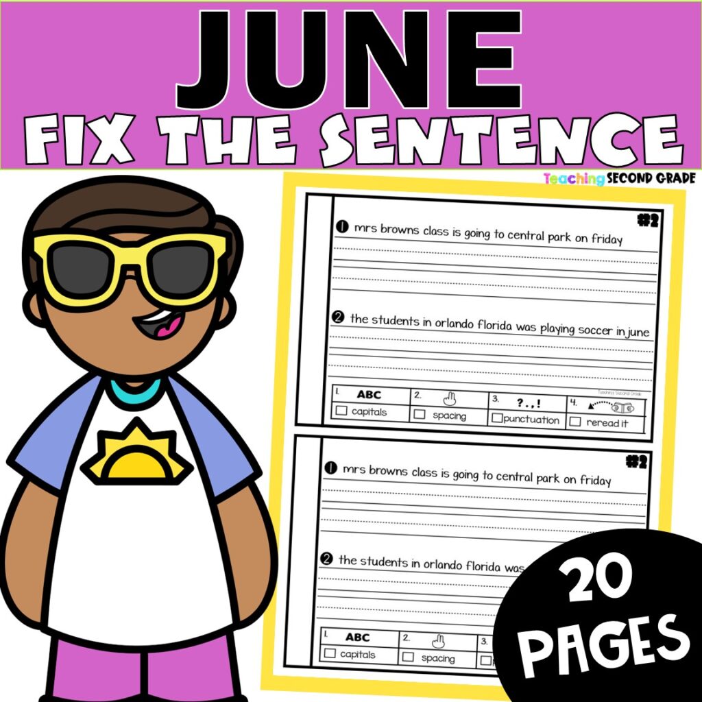 June Fix the Sentence Worksheets, Sentence Editing, Daily Oral Language ...