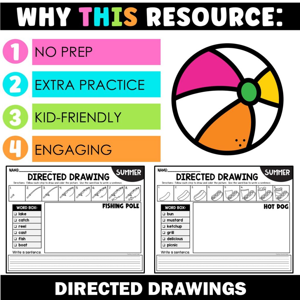 Directed Drawing Activity Summer End of Year Kindergarten 1st 2nd Grade ...