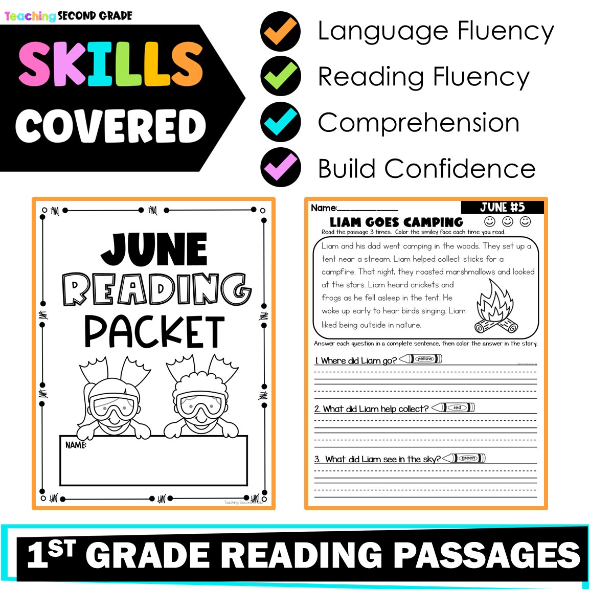June Reading Passages 1st Grade Comprehension Questions Answers Text ...