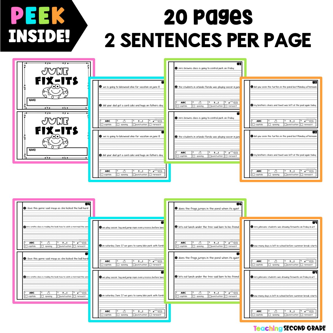 June Fix the Sentence Worksheets, Sentence Editing, Daily Oral Language ...
