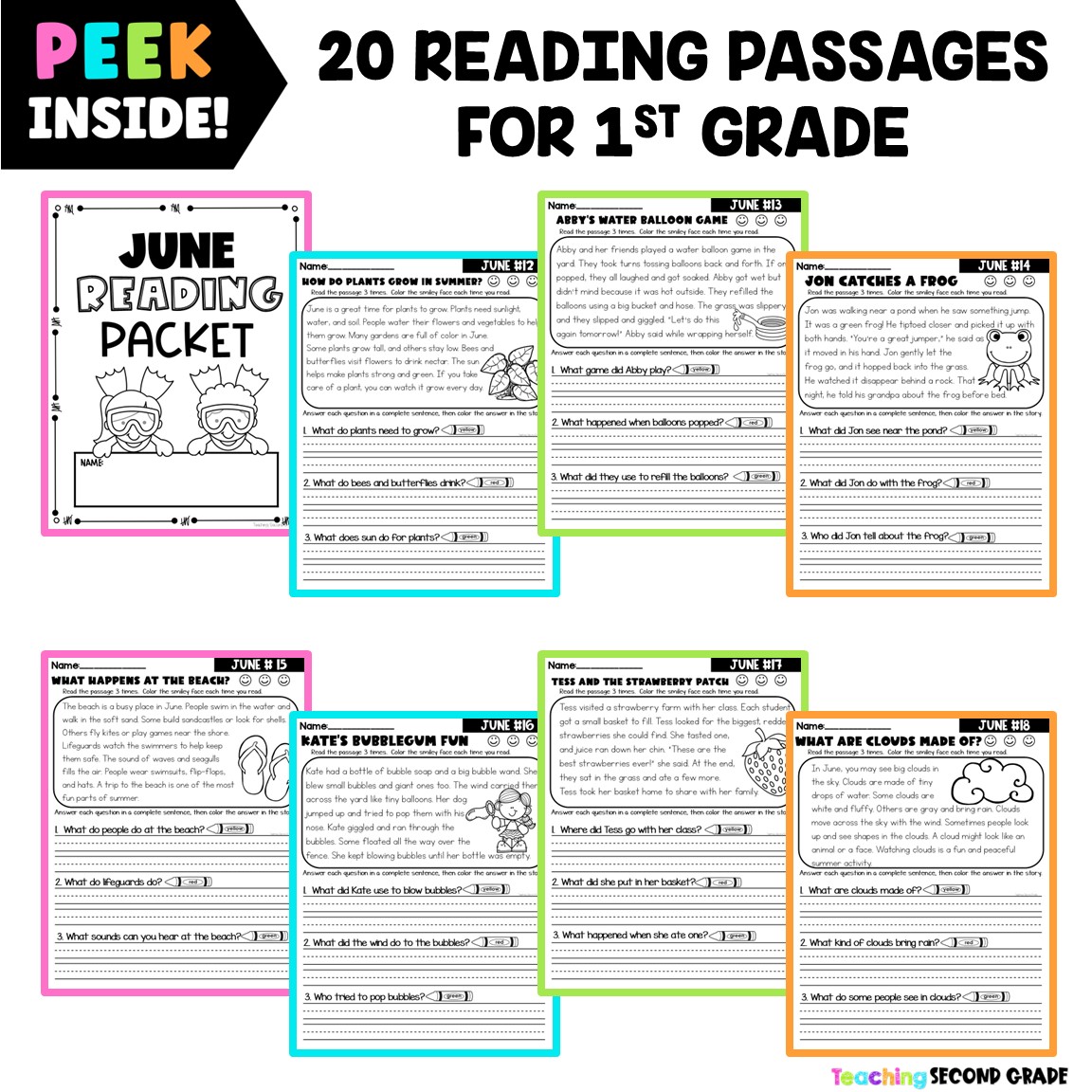June Reading Passages 1st Grade Comprehension Questions Answers Text ...