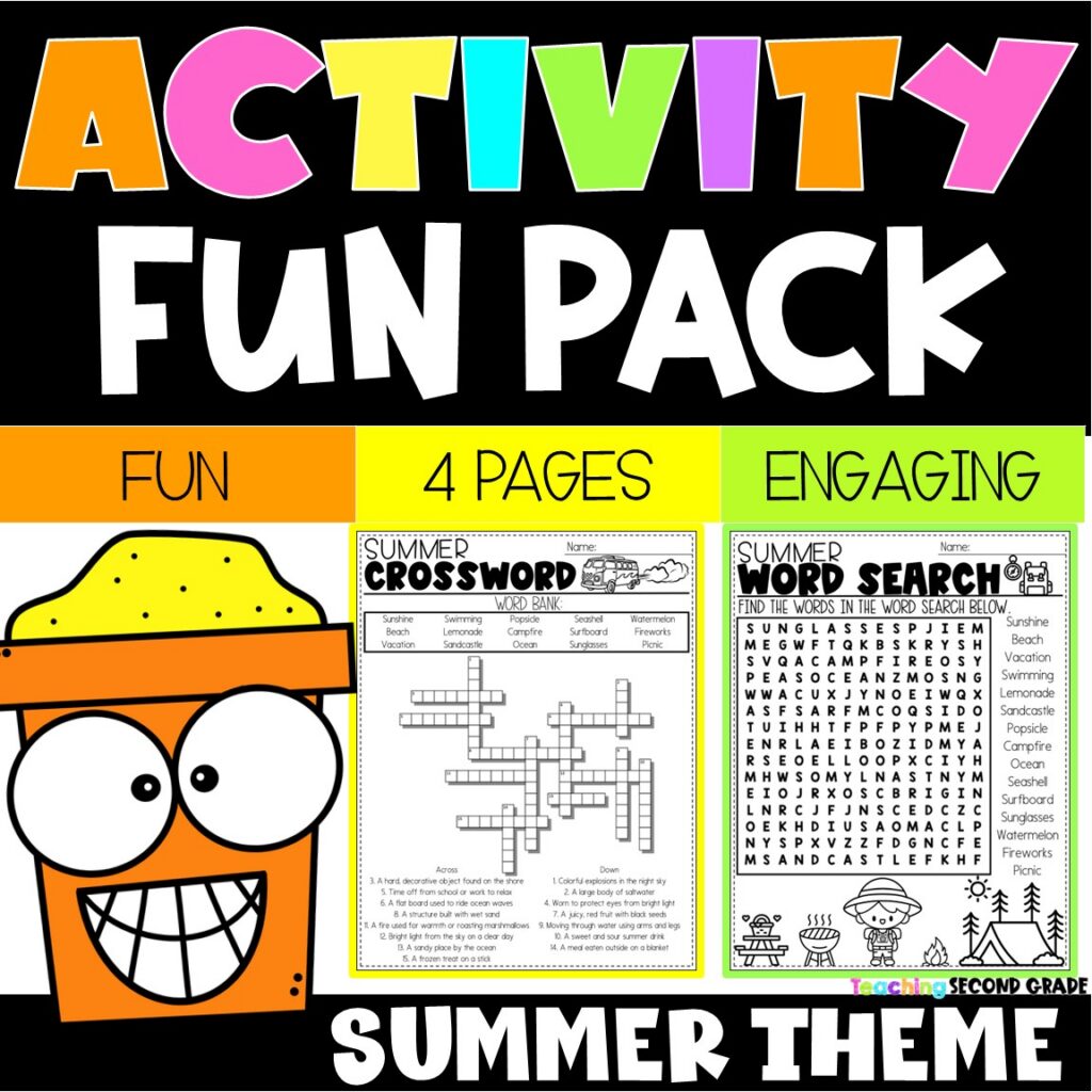 Summer Activity Fun Pack Word Search, Crossword, Scrambled Word Maze ...