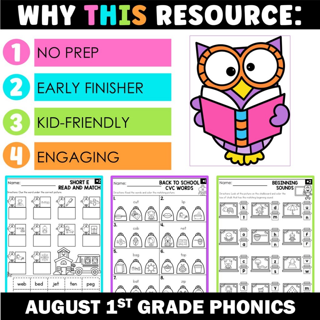 1st Grade August Phonics Worksheets | Back to School Literacy ...