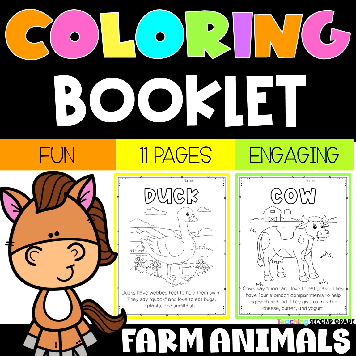 Farm Animal Coloring Booklet with Sentences | Read & Color for Kinder ...