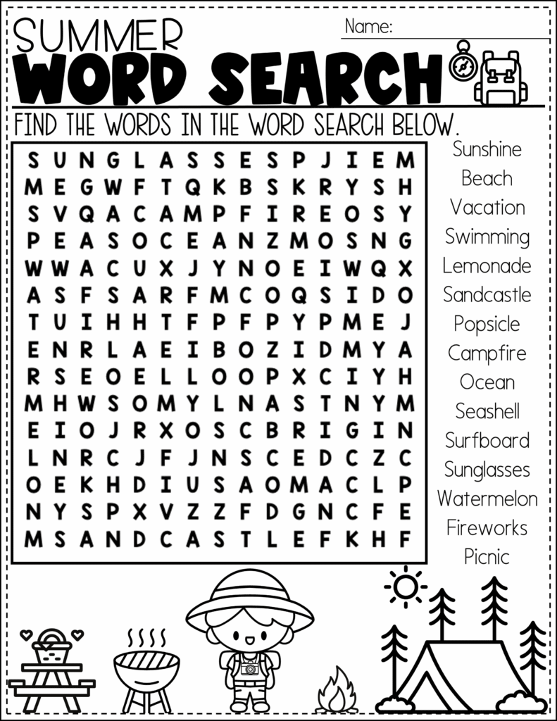 Summer Activity Fun Pack Word Search, Crossword, Scrambled Word Maze ...