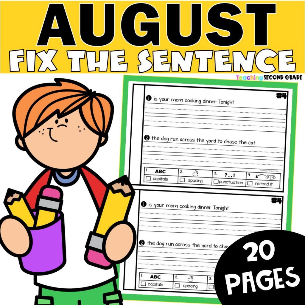 August Fix the Sentence Worksheets, Sentence Editing, Daily Oral ...