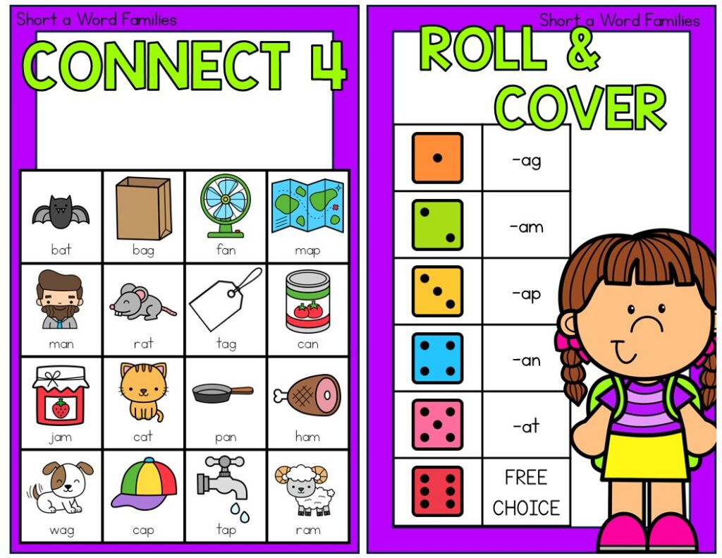 August CVC Word Families Phonics Center – Connect 4 Game with Recording ...